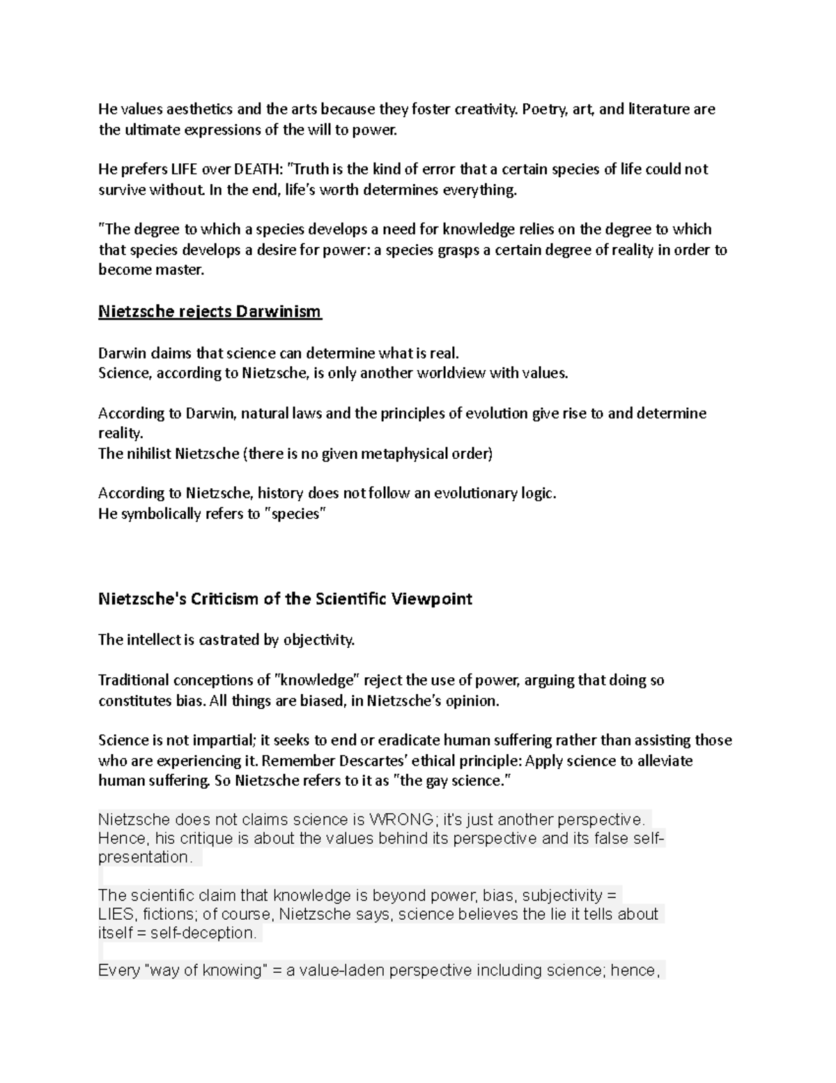 Nietzche Epistemology 4 - He values aesthetics and the arts because ...