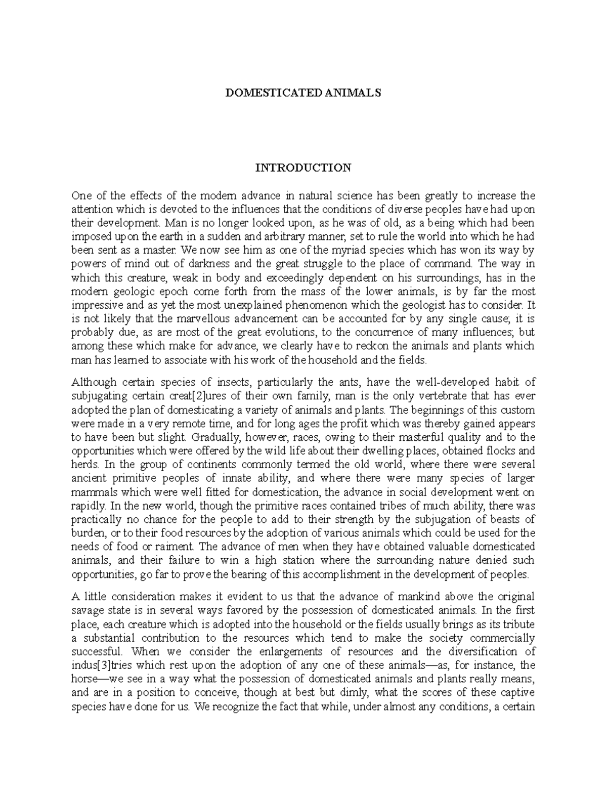 Domesticated Animals - Lecture notes 1-5 - DOMESTICATED ANIMALS ...