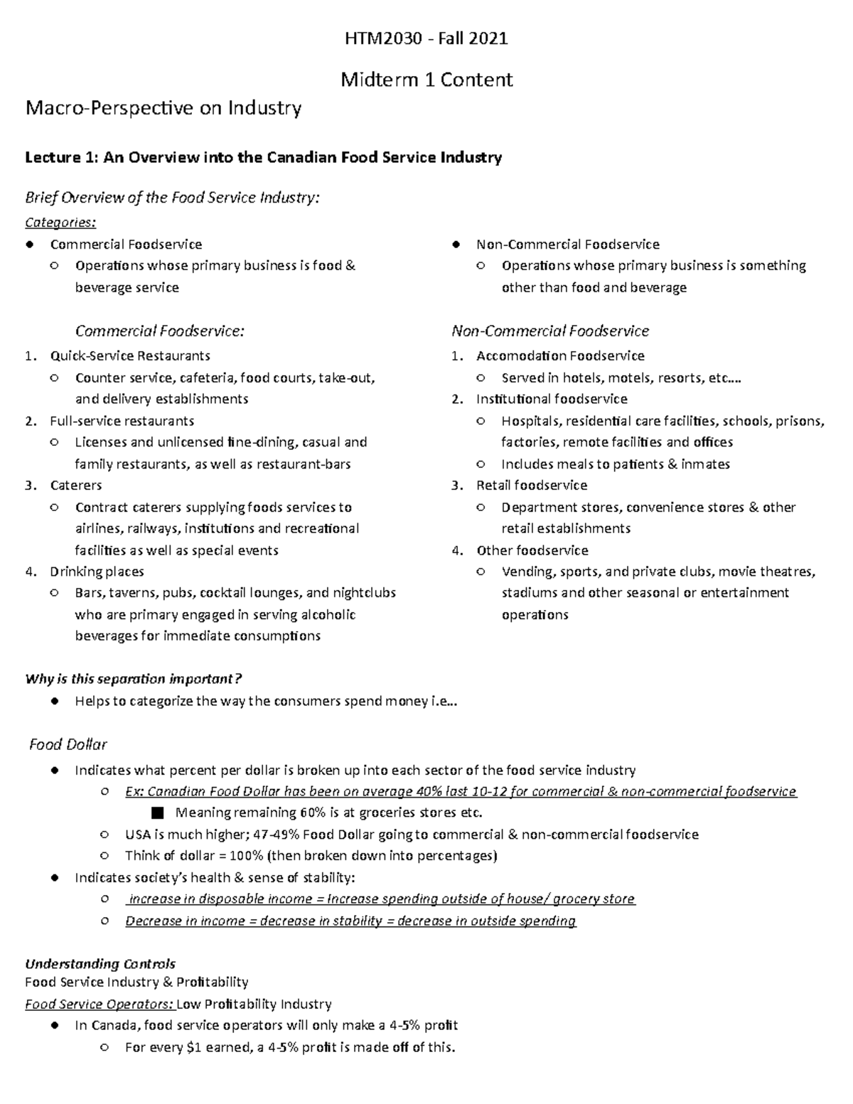 HTM2030 - Fall 2021 - Complete Note Set from Live Lectures including ...