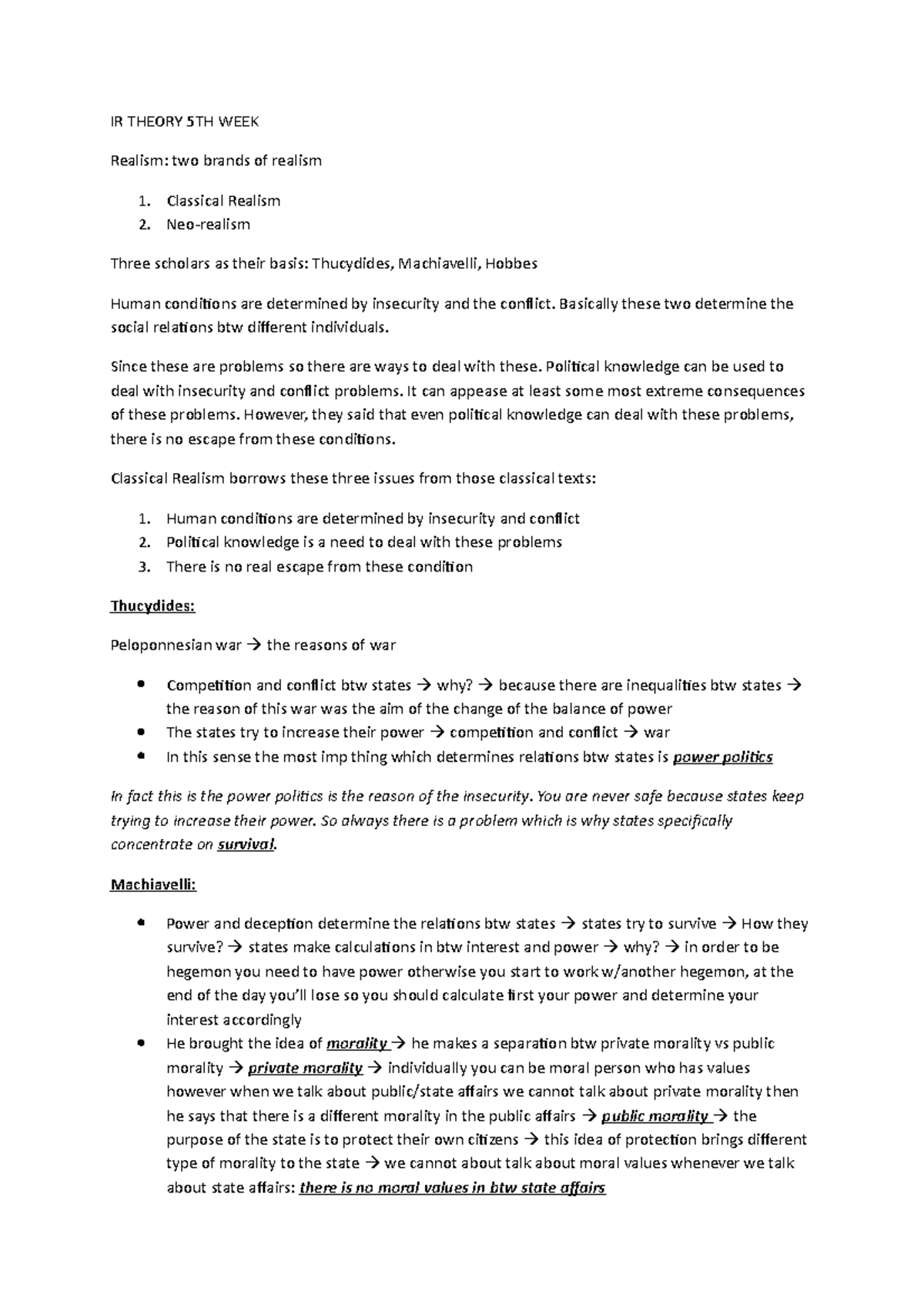IR Theory 5TH WEEK - No description - IR THEORY 5TH WEEK Realism: two ...