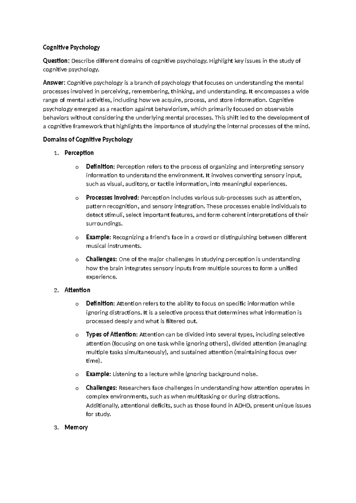 domains and key issues of Cognitive Psychology - Cognitive Psychology ...