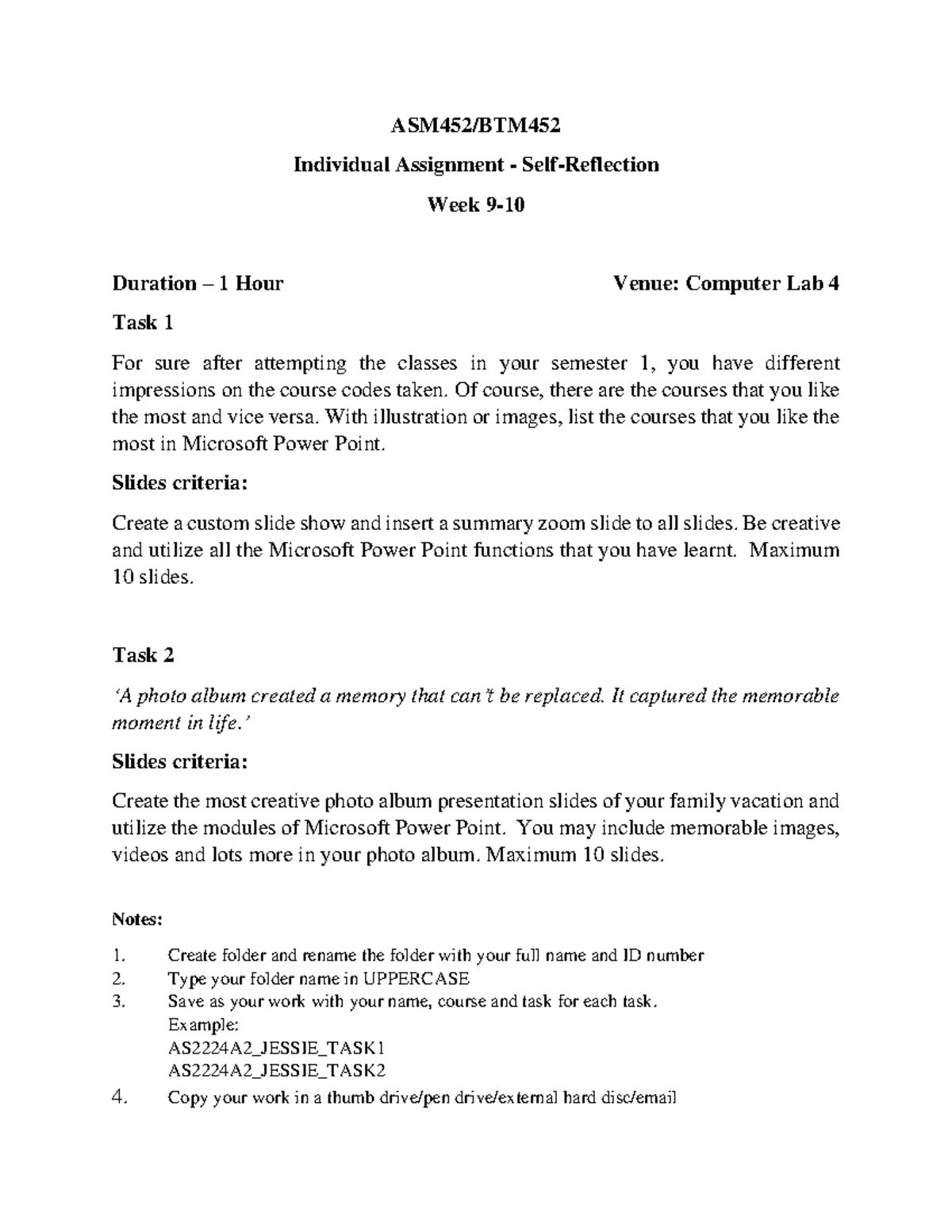 Self-reflection March 2024 - ASM452/BTM Individual Assignment - Self-Reflection Week 9 - 10 ...