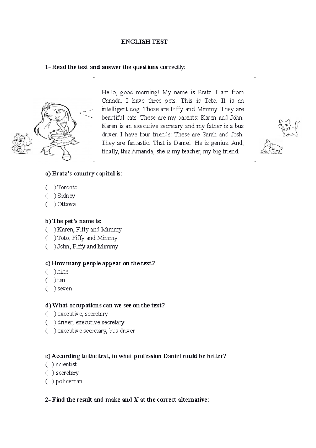 English-test-fun-activities-games 30287 - ENGLISH TEST 1- Read the text ...