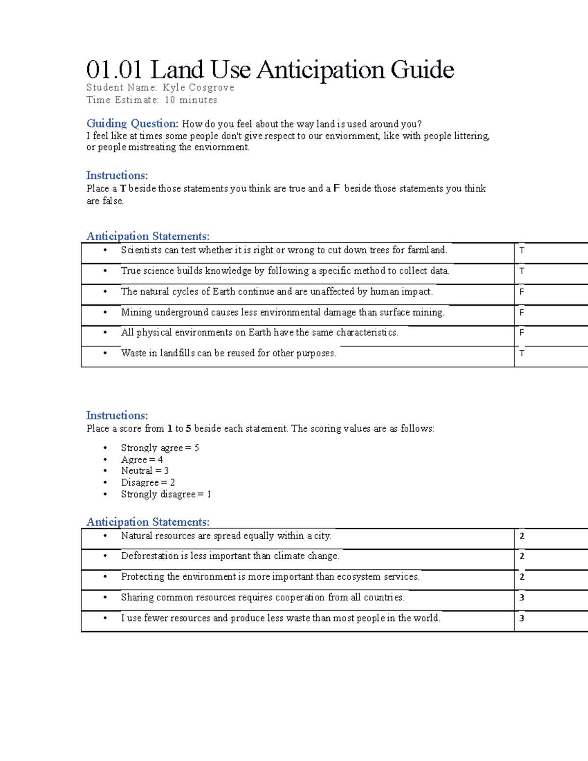 01 01 anticipation guide science - 01 Land Use Anticipation Guide ...