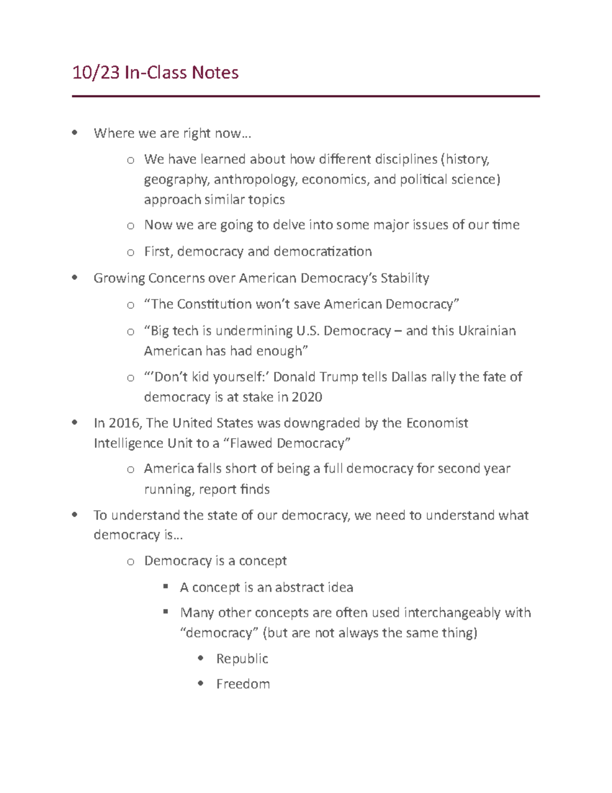 In-Class Notes: Development - 10/23 In-Class Notes Where we are right ...