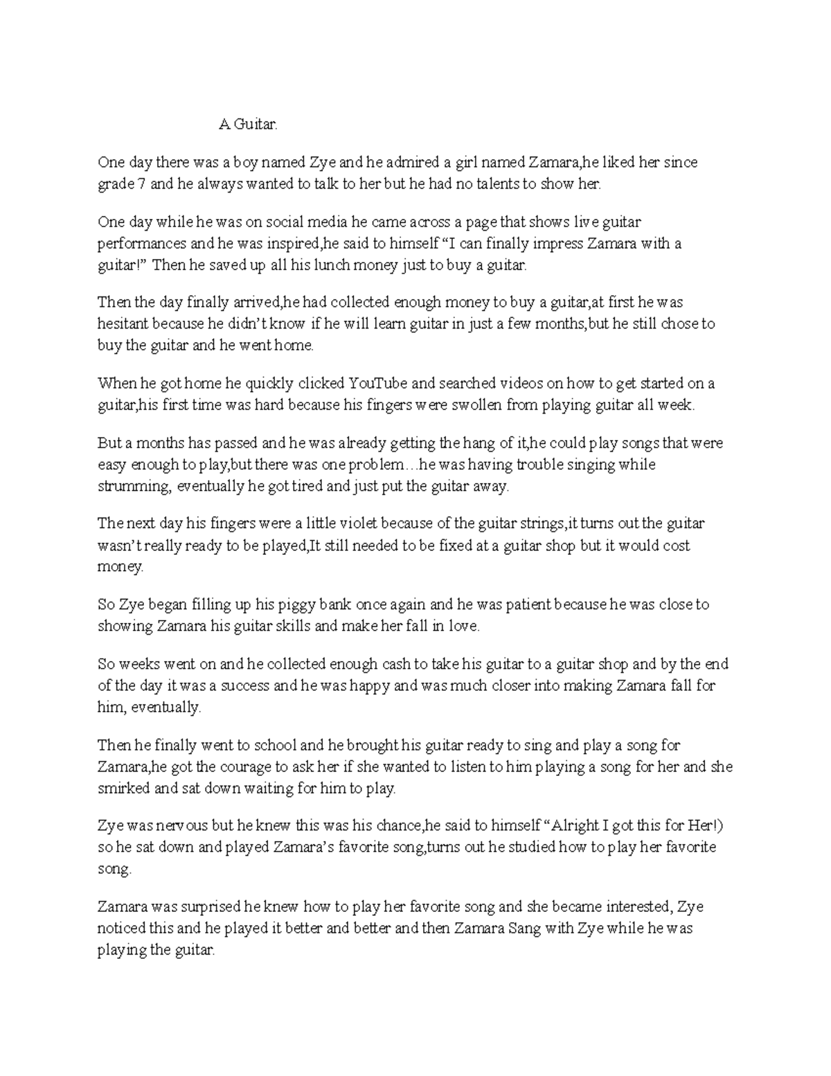 A Guitar^ - It's a poem sample - A Guitar. One day there was a boy ...