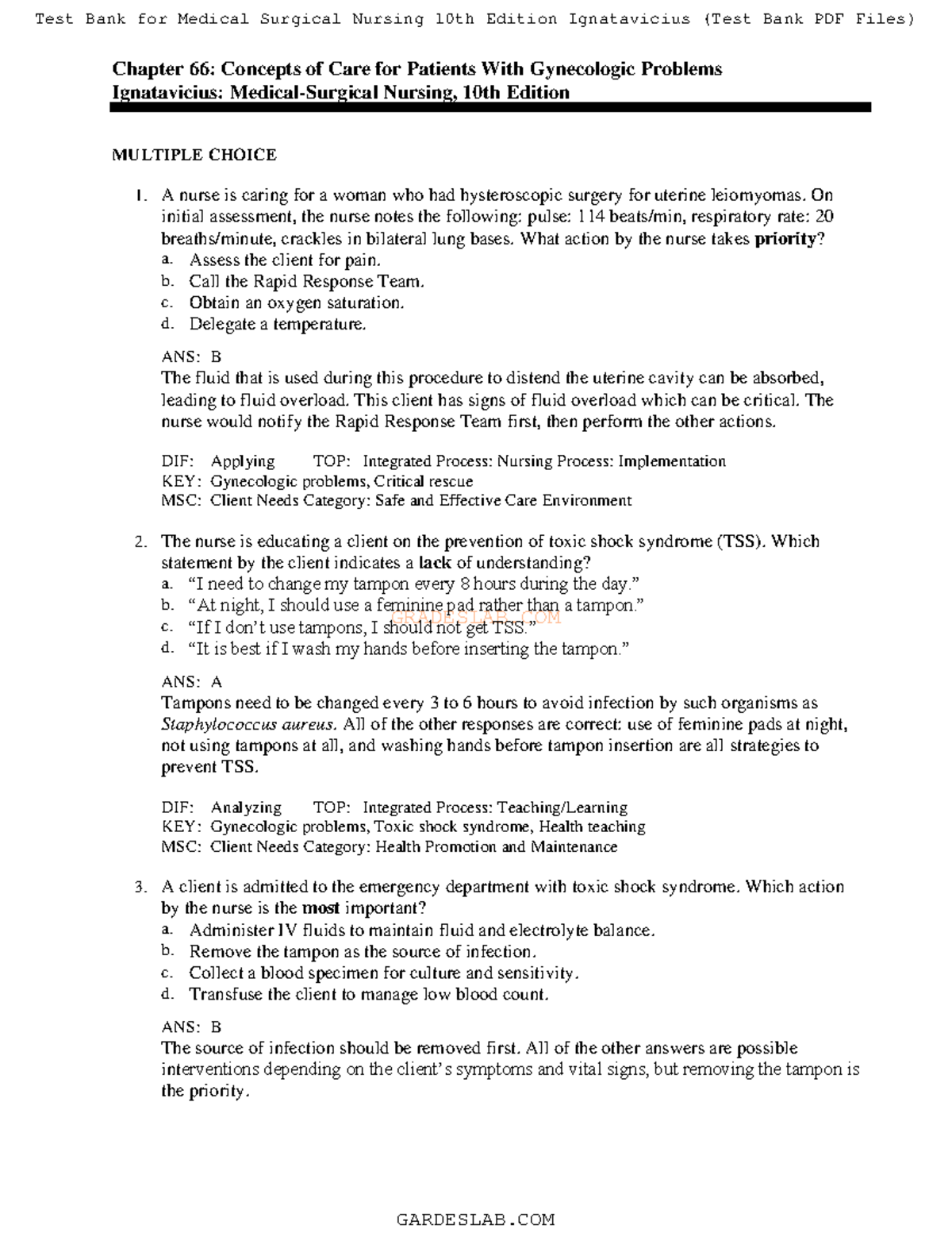 66 - practice questions to learn - GRADESLAB Chapter 66: Concepts of ...