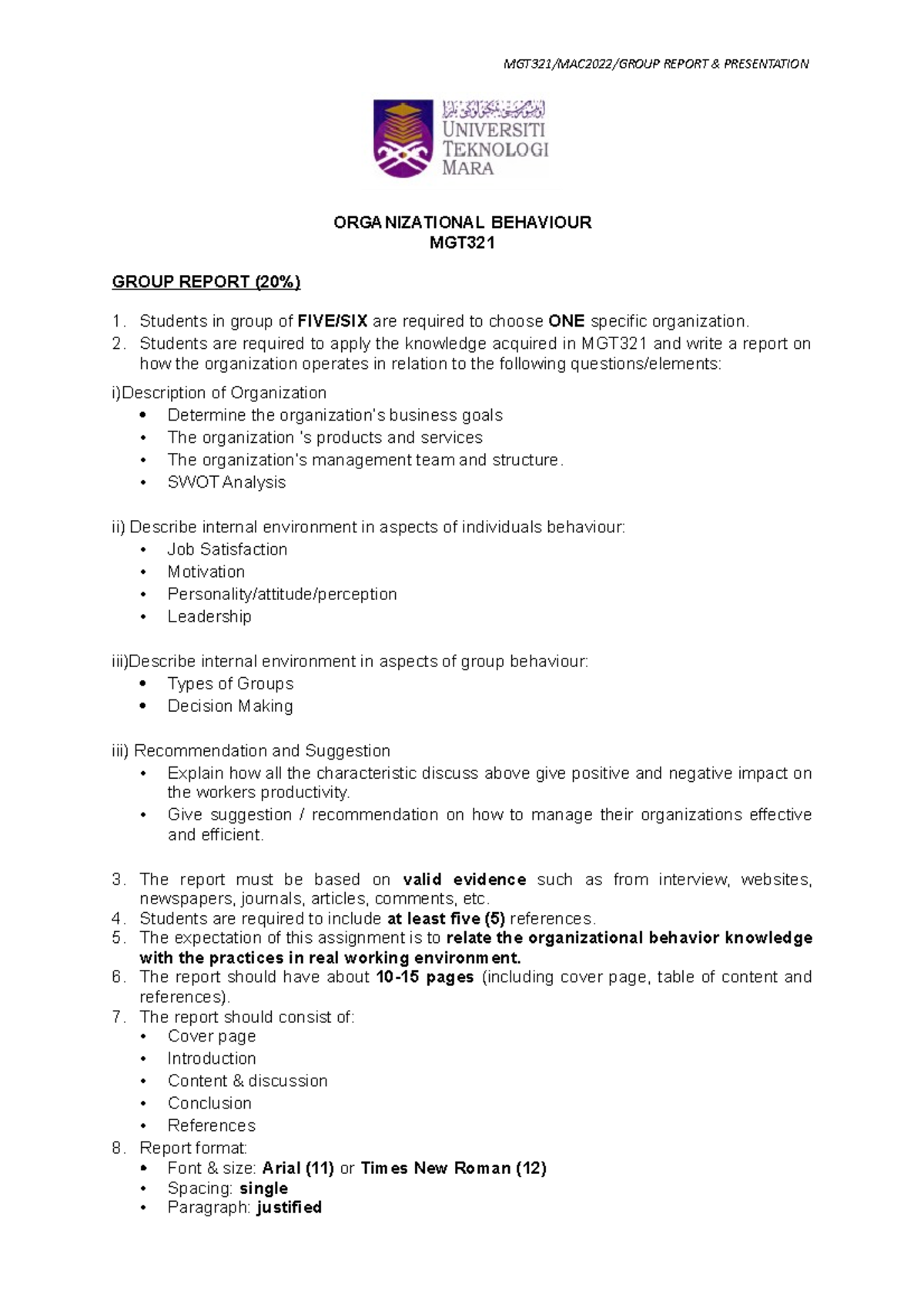 Mgt 321- guideline gp - group - MGT321/MAC2022/GROUP REPORT ...