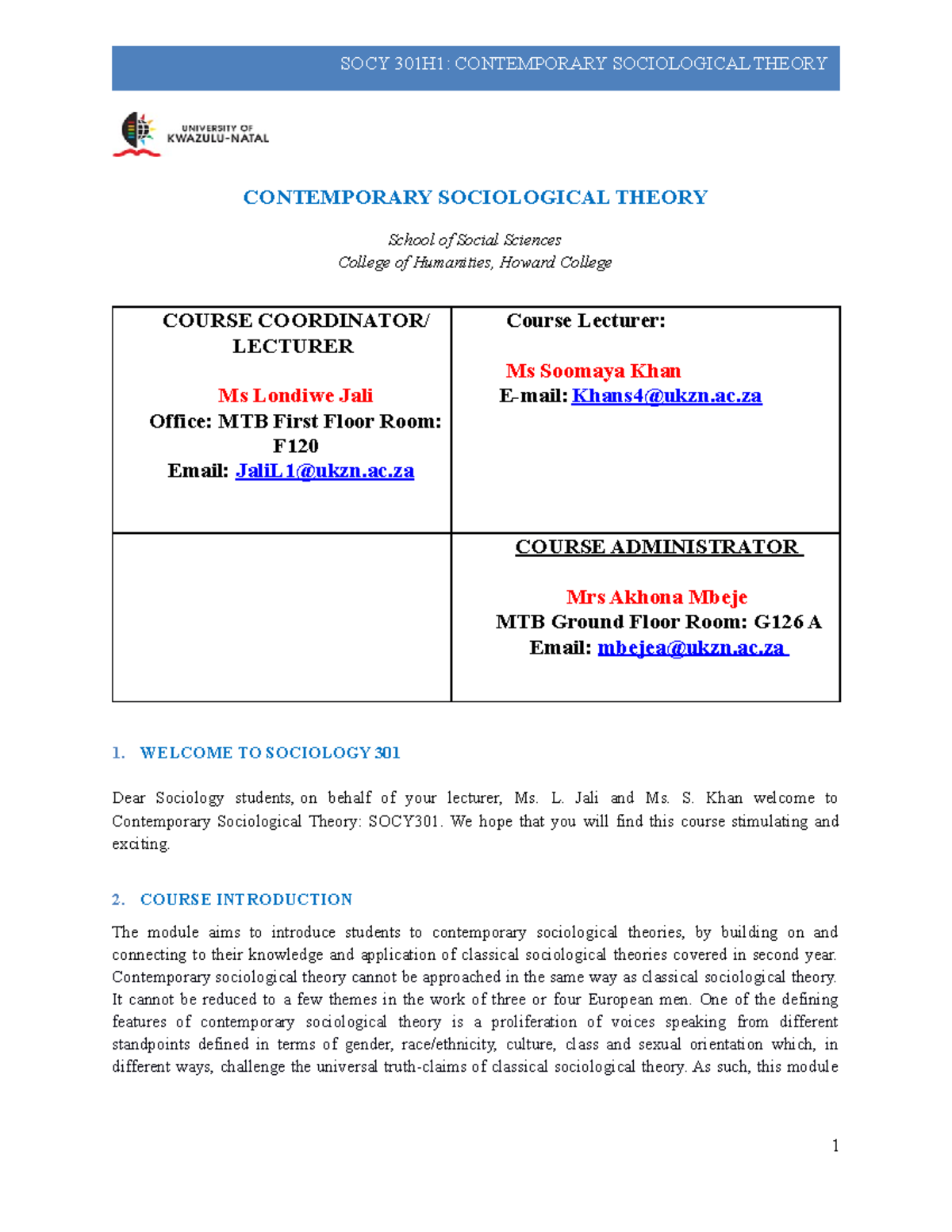 Socy301 Course Outline 2023 - CONTEMPORARY SOCIOLOGICAL THEORY School ...
