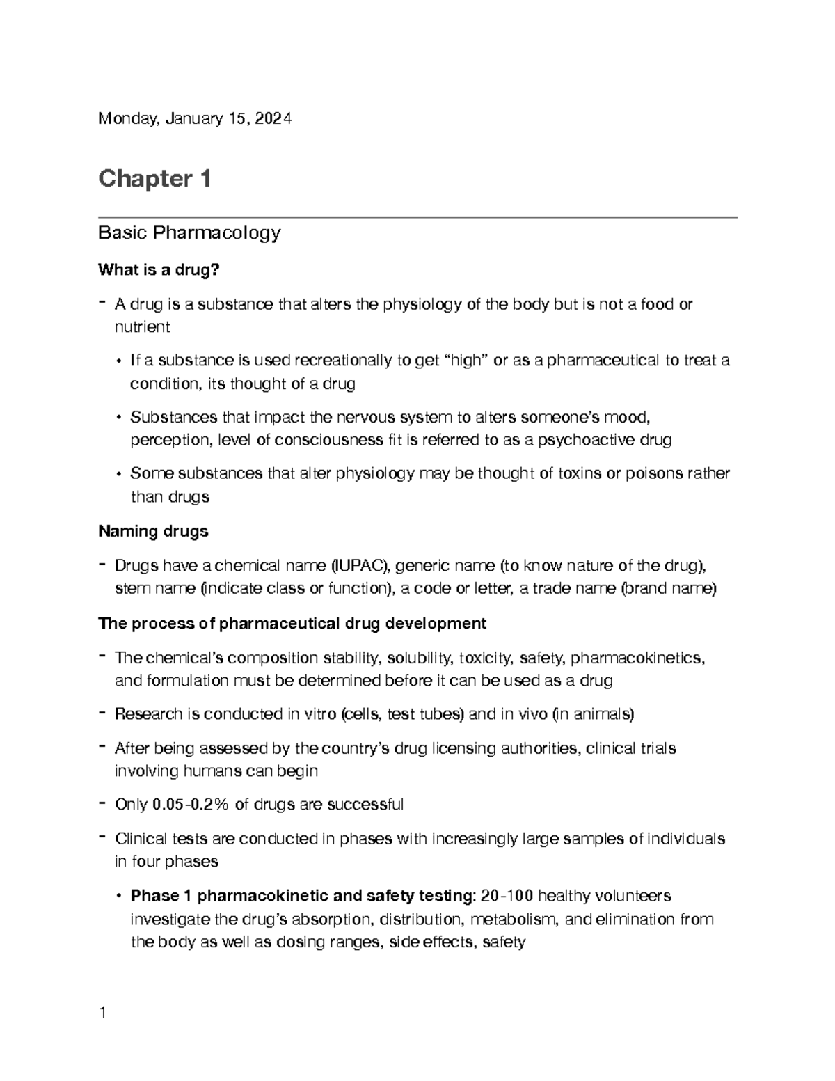 Chapter 1 basic pharmacology - Monday, January 15, 2024 Chapter 1 Basic ...