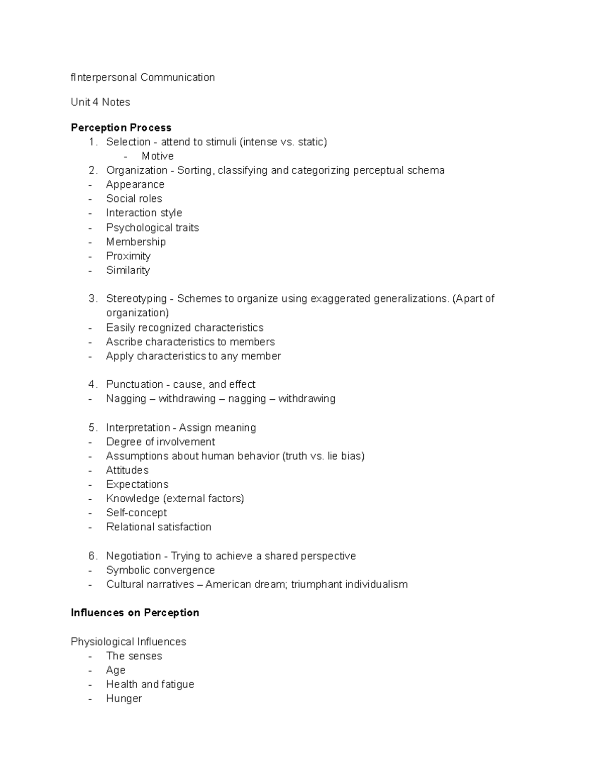 Interpersonal Communication - Unit 4 Notes - fInterpersonal ...