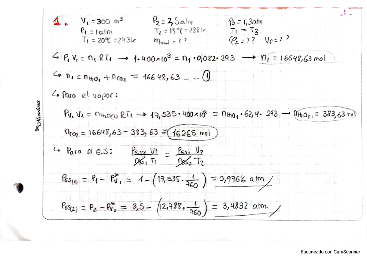fq 1er parcial práctica de auxiliatura - 1. V1 =300 m3 P2 = 2,Salm P3=1 ...