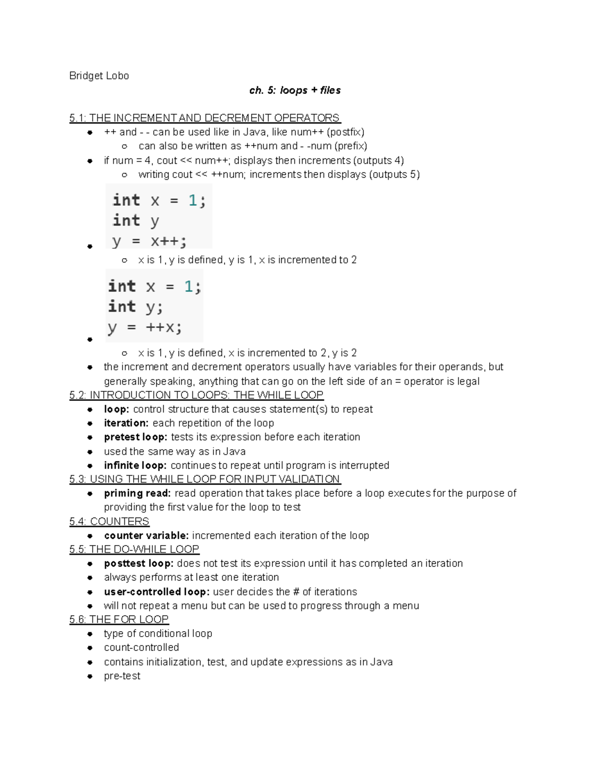 Ch 5 Loops And Files Bridget Lobo Ch 5 Loops Files 5 The Increment And Decrement