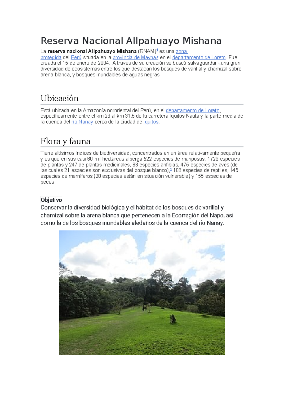 Reserva Nacional Allpahuayo Mishana - Fue creada el 15 de enero de 2004 ...