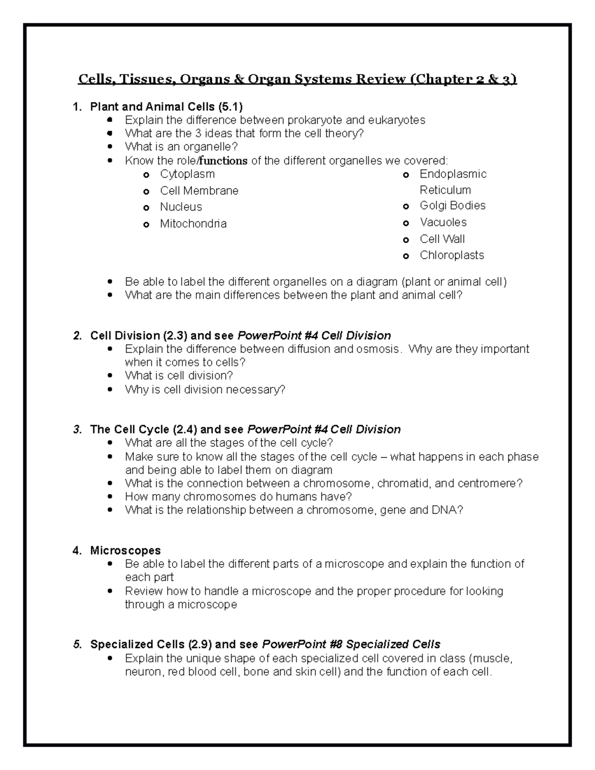 12) Cells, Tissues, Organs & Organ Systems Review - Cells, Tissues ...