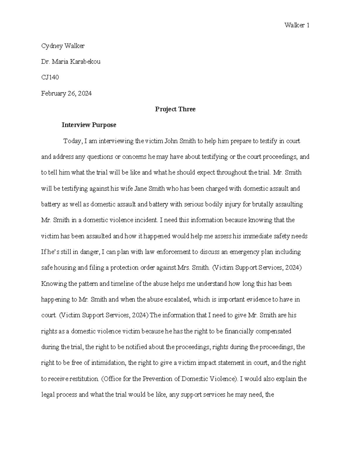 CJ140 Project Three - Cydney Walker Dr. Maria Karabekou CJ February 26 ...