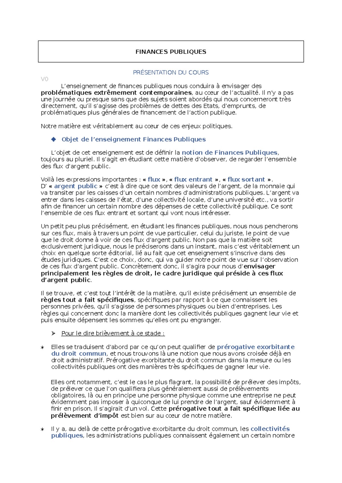 FP-S2 - Notes - FINANCES PUBLIQUES PRÉSENTATION DU COURS V L ...