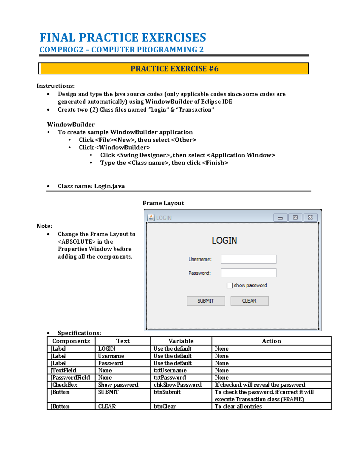 Final Practice Exercise -6 - FINAL PRACTICE EXERCISES COMPROG2 ...