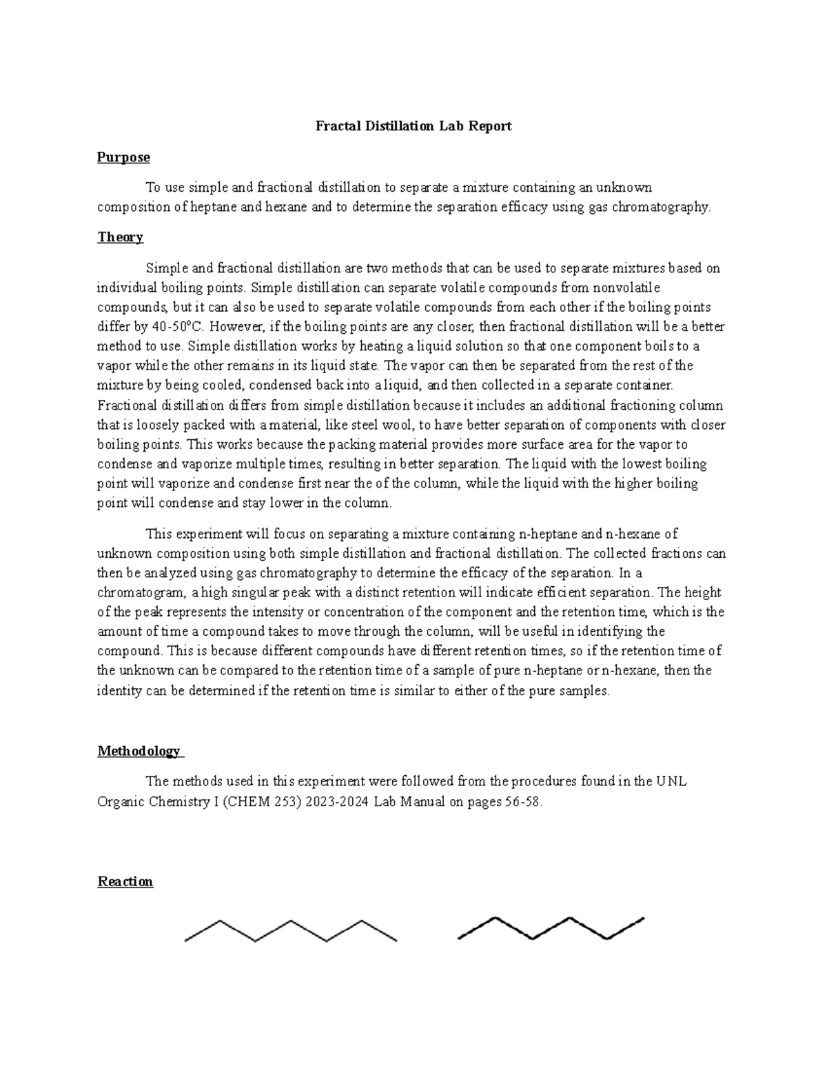 Experiment 7 Lab Report - Fractal Distillation Lab Report Purpose To ...