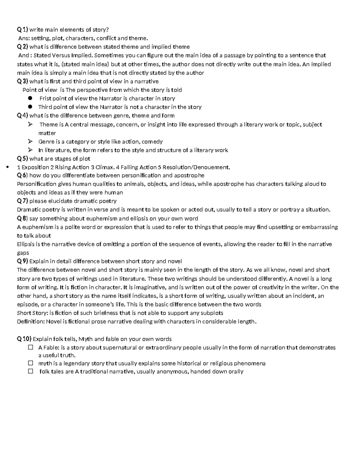 Questions and answers - Summary english litrature - Q 1) write main ...
