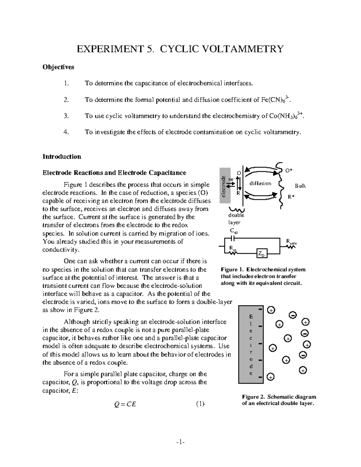 Cem372cyclicvoltammetry - EXPERIMENT 5. CYCLIC VOLTAMMETRY Objectives ...