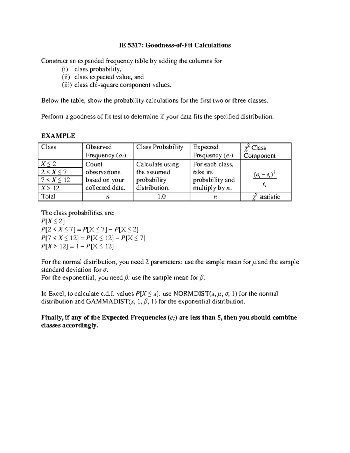 5317 goodness of fit example - IE 5317 : Goodness-of-Fit Calculations ...