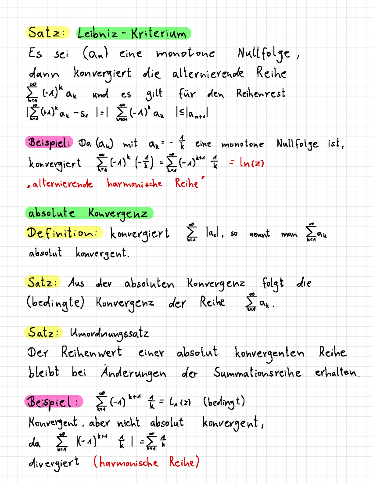 VL4 - Vorlesung HM2 - Satz : Leibniz - Kriterium Es sei ( an) eine ...