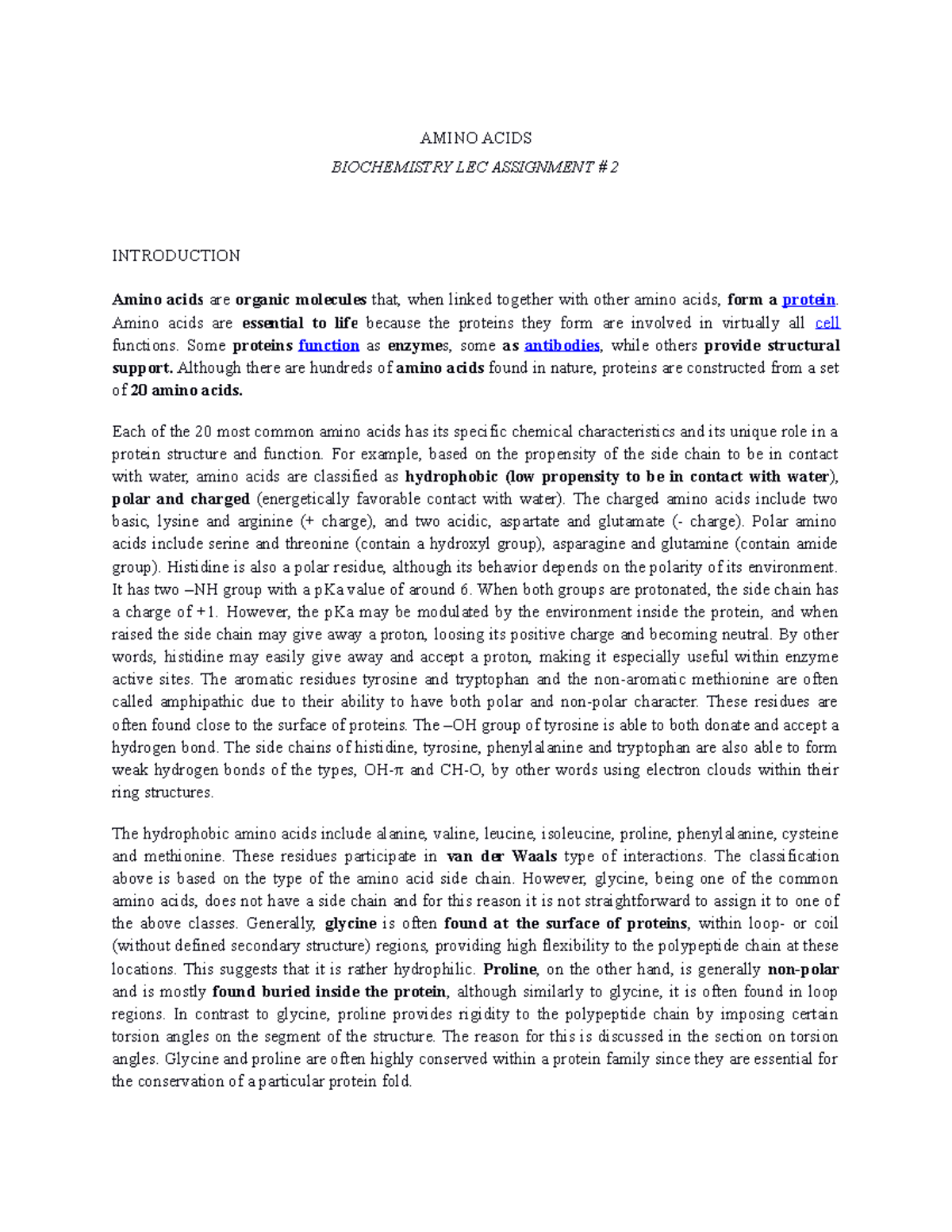 KA Midterm Biochem Lec Assignment 2 Amino Acids 1 - AMINO ACIDS BIOCHEMISTRY LEC ASSIGNMENT # 2 ...