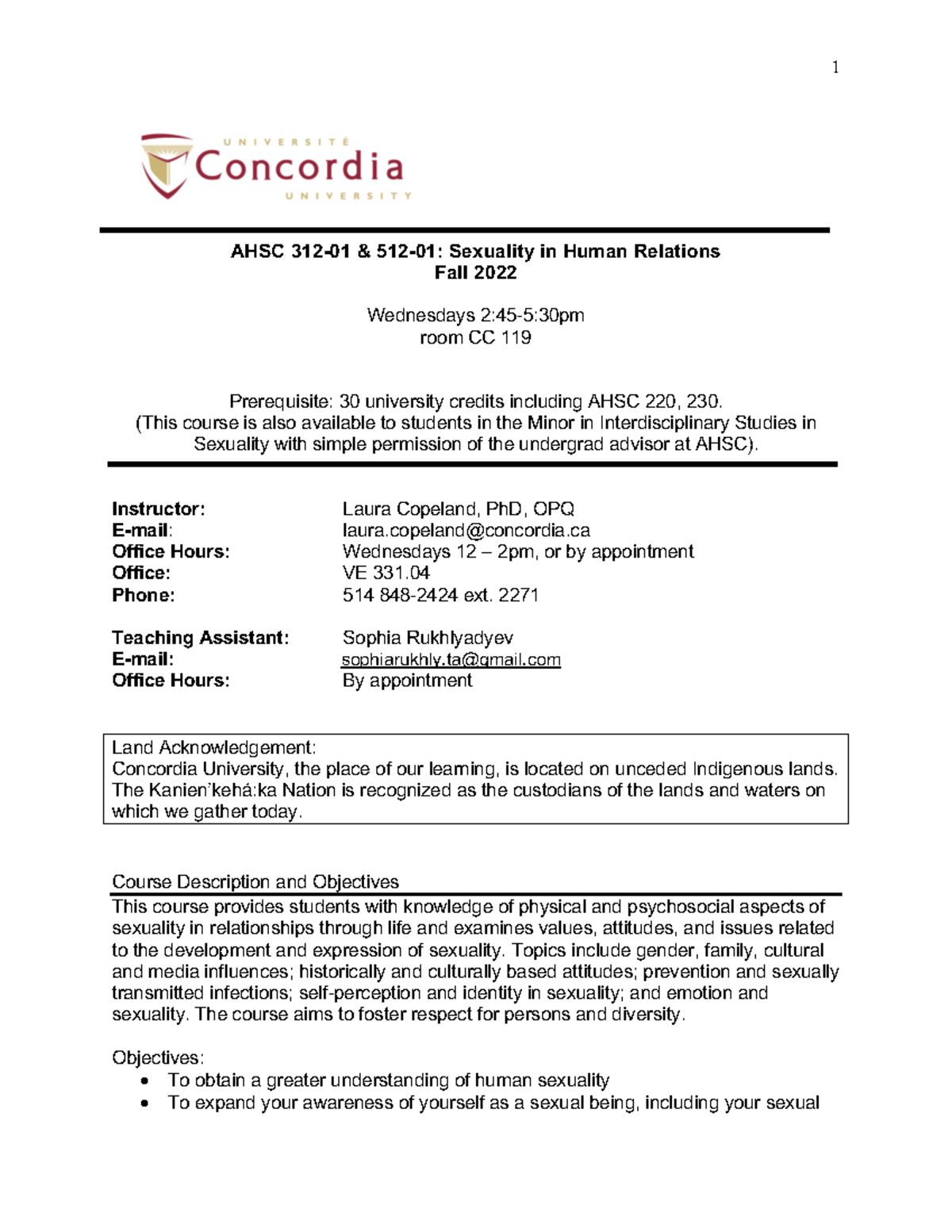 AHSC 312 Syllabus - OUTLINE - AHSC 312-01 & 512-01: Sexuality in Human ...