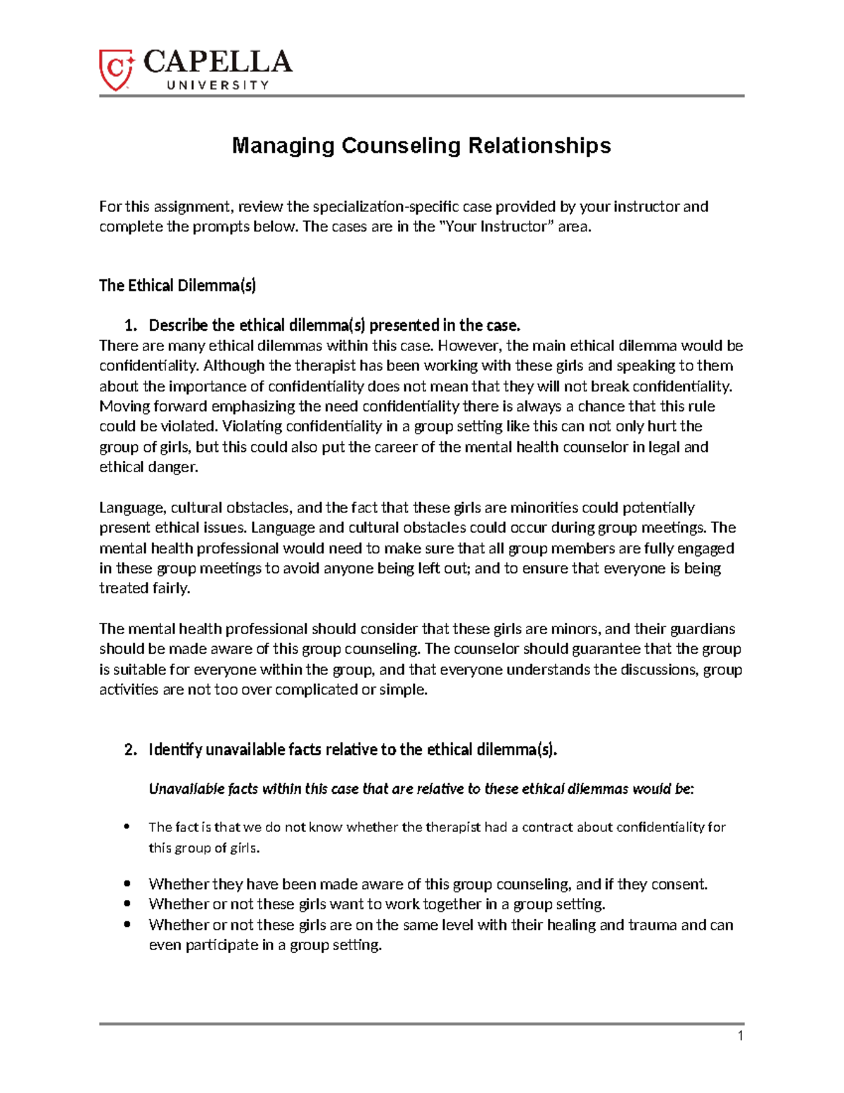 Week 8 assignment - Managing Counseling Relationships For this ...