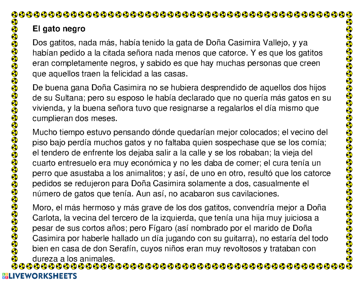 Comprensión de lectura - El El gato negro Dos gatitos, nada más, había ...