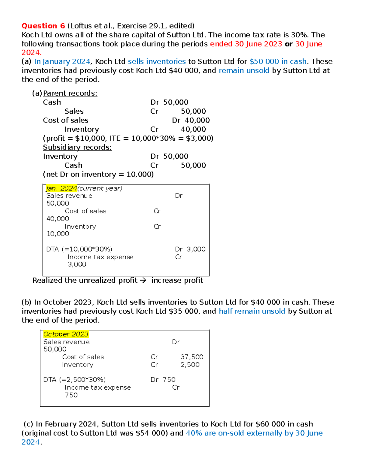Tutorial 10 Fin Acc - Question 6 (Loftus et al., Exercise 29, edited ...