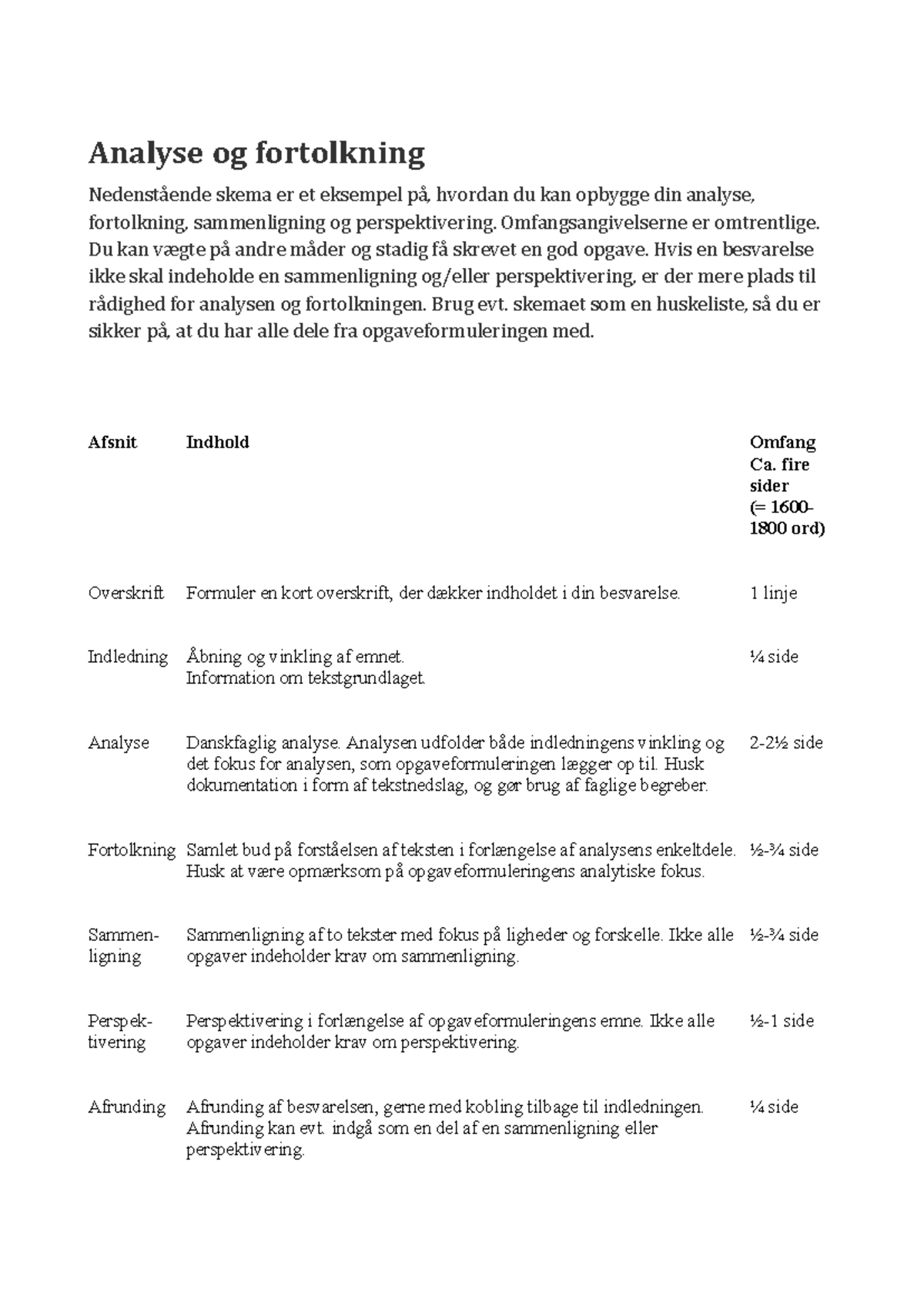 Analyse og fortolkning, skematisk oversigt - Analyse og fortolkning Nedenstående skema er et ...