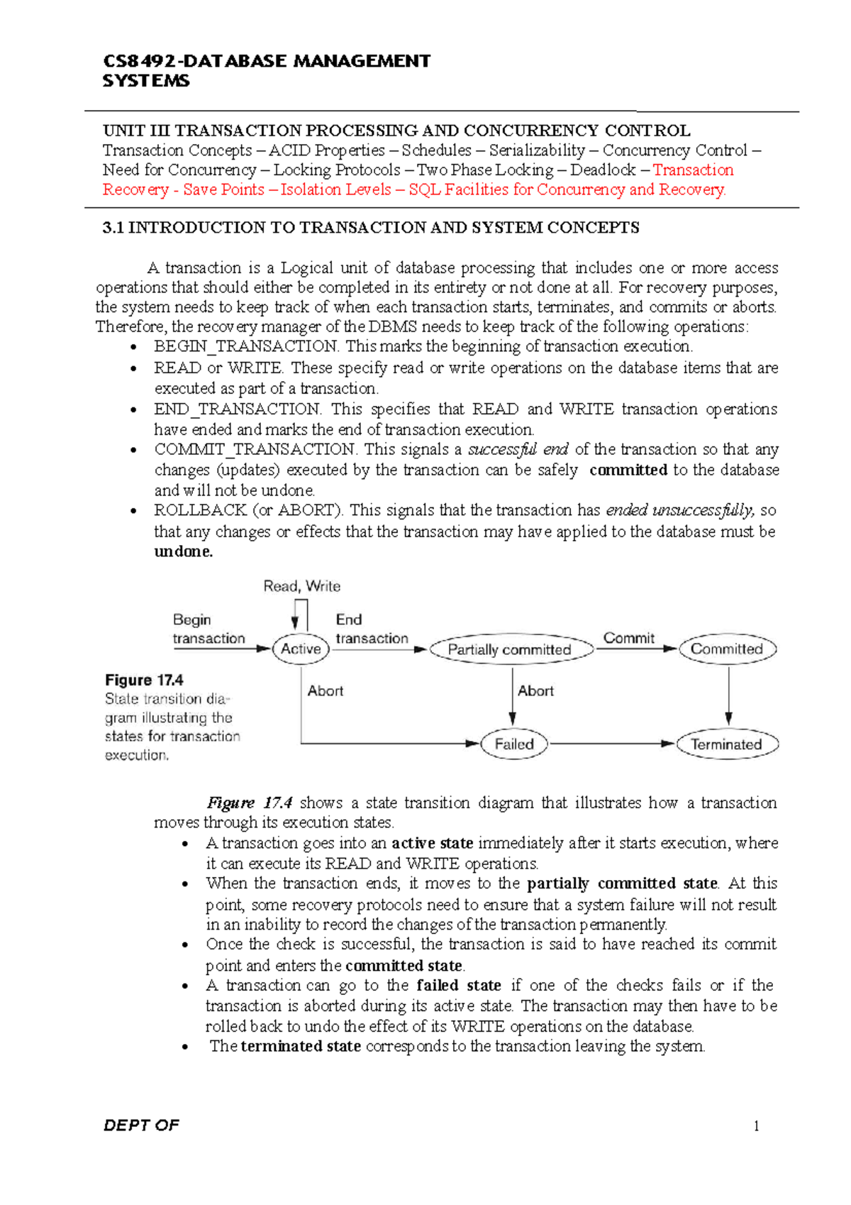 Lecture Notes ON CS8492 Database Manageme - CS8492-DATABASE MANAGEMENT ...