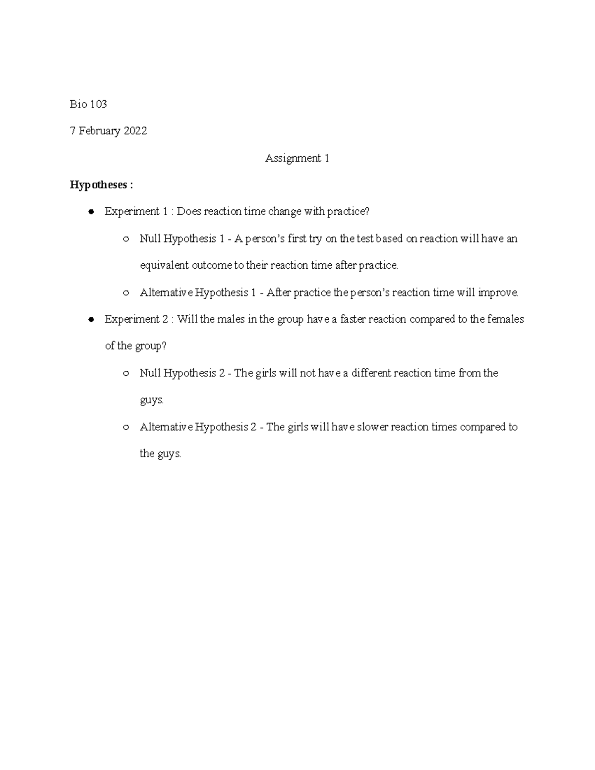 Assignment 1a Final Draft - Bio 103 7 February 2022 Assignment 1 ...