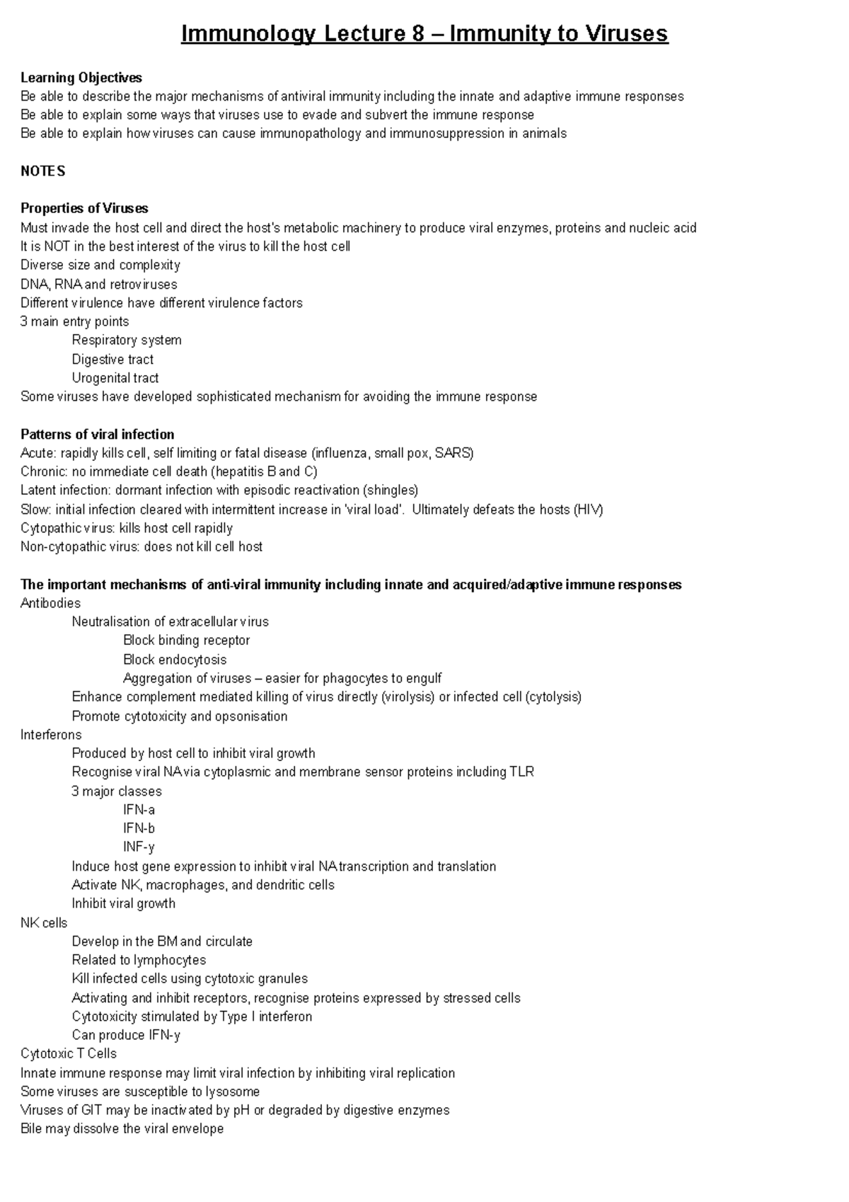 Immunology Lecture 8 - Immunity to Viruses - Immunology Lecture 8 ...