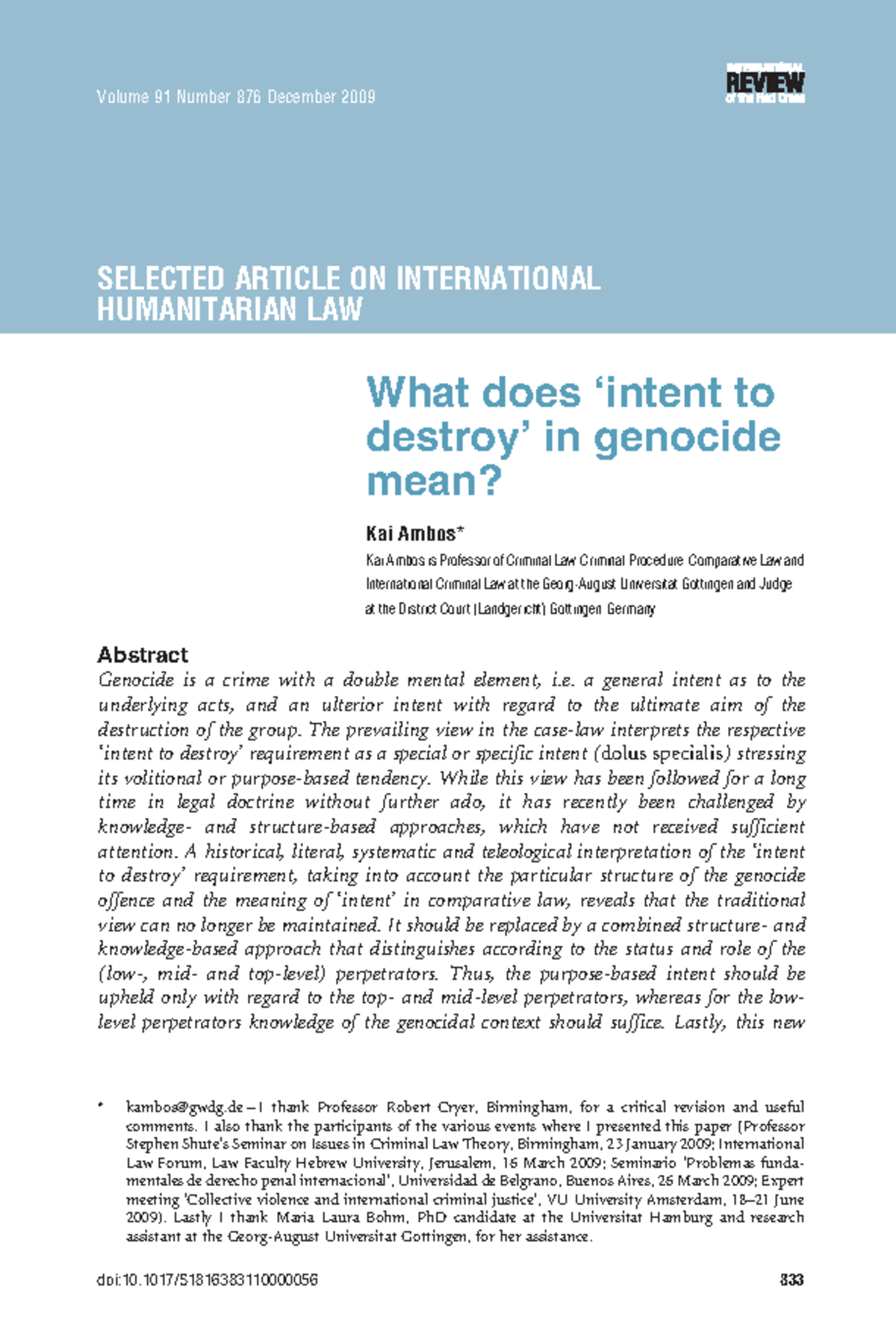 Irrc-876-ambos - the article ins about genocide - What does ‘intent to ...