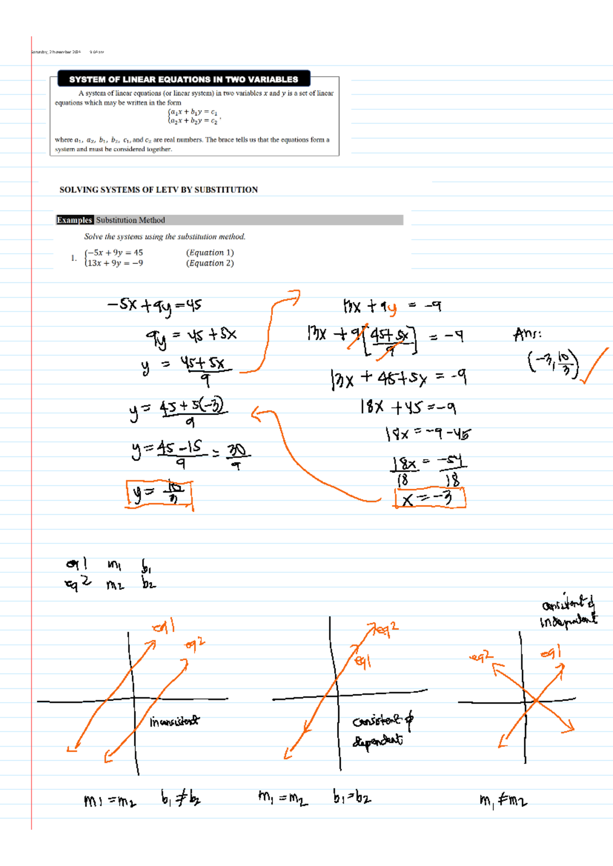 System of Linear Equation in Two Variables - Saturday, November 2024 9: ...