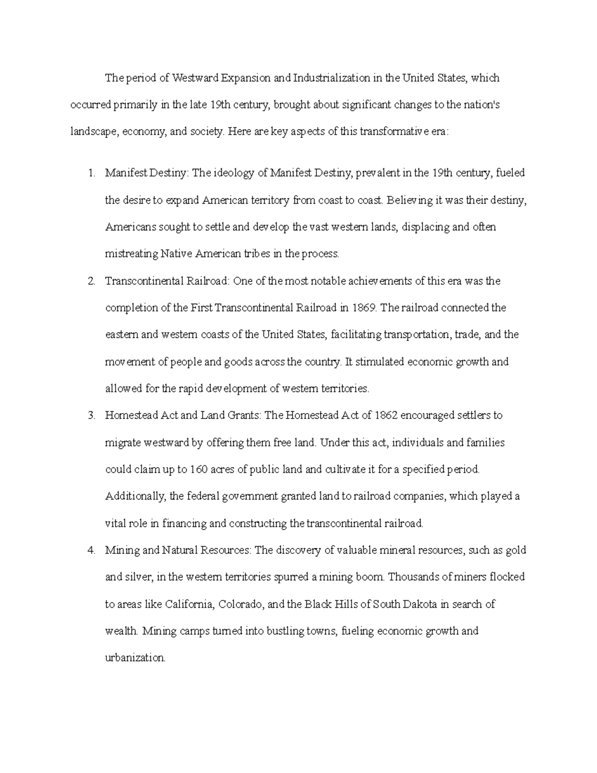 Westward Expansion and Industrialization - Here are key aspects of this ...