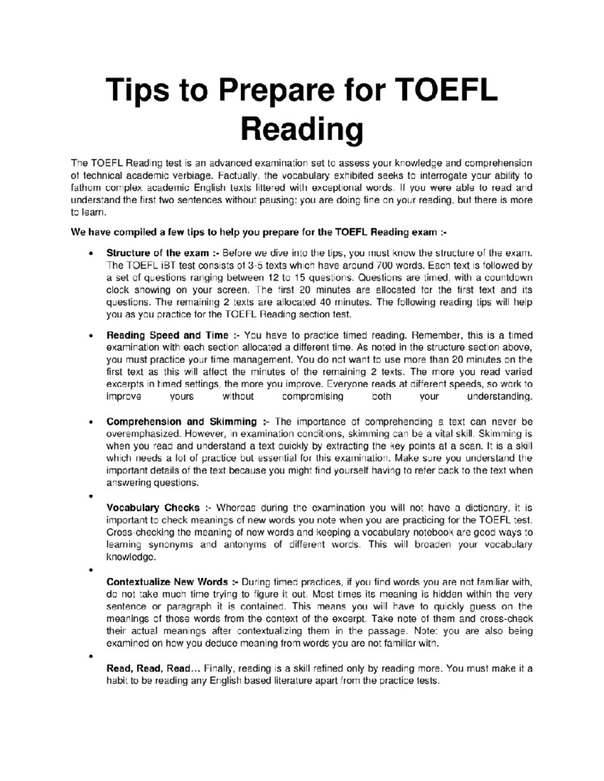 Tips for Reading Comprehension Toefl - Tips to Prepare for TOEFL ...