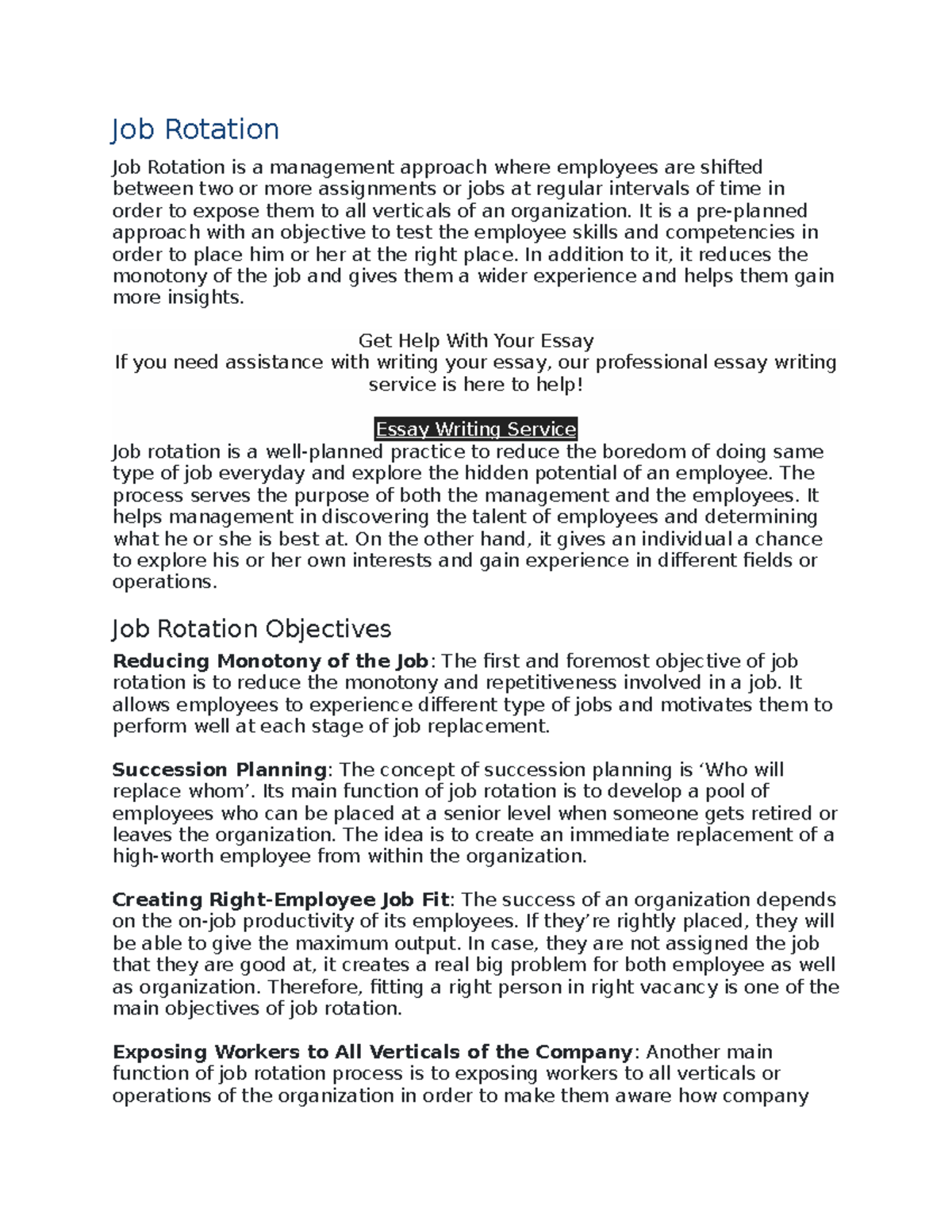 Job Rotation, Job Enlargement and Job Enrichment - PSYC3022 - Wits ...