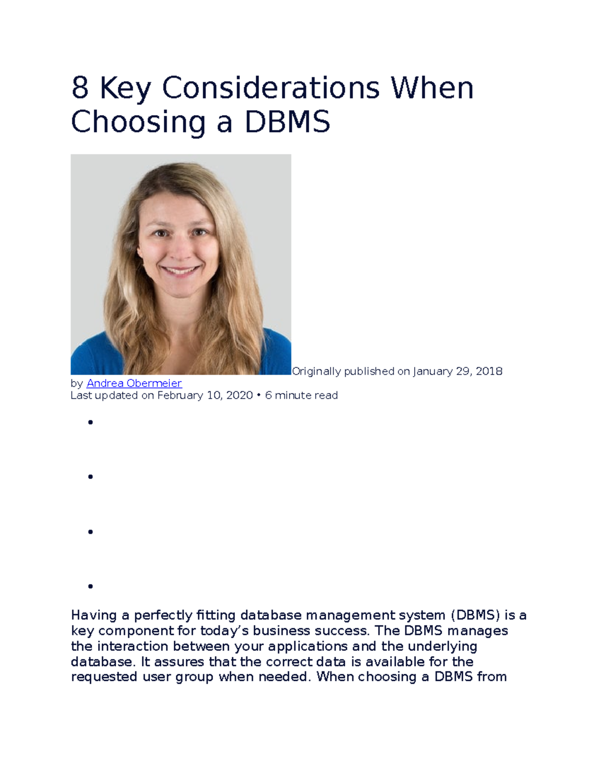 8 Key Considerations When Choosing A Dbms 8 Key Considerations When Choosing A Dbms Originally