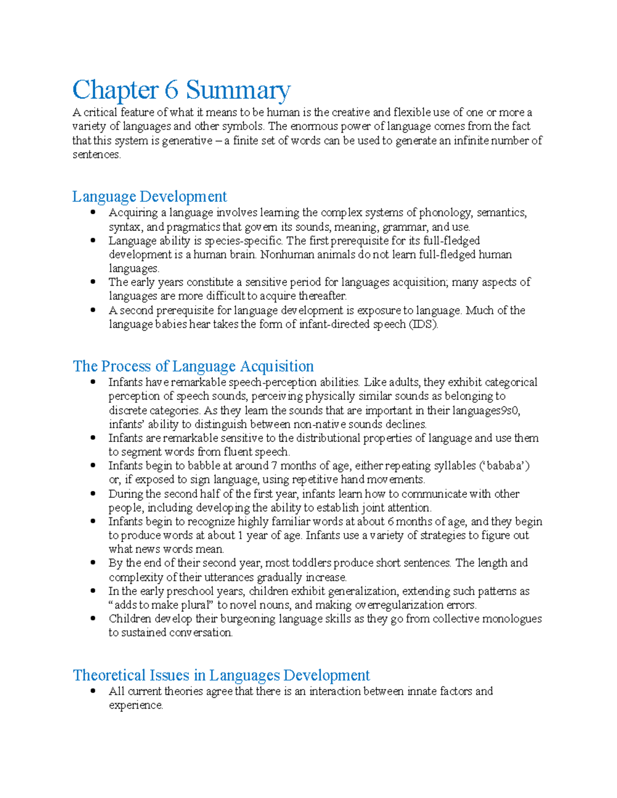 Chapter 6 Summary - How Children Develop - Chapter 6 Summary A critical feature of what it means ...