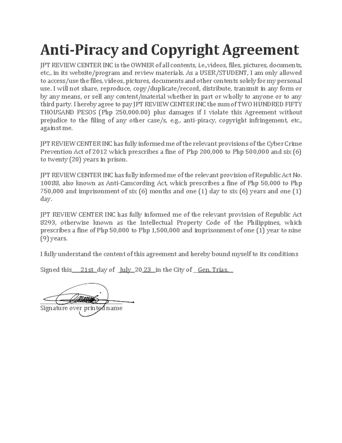 Anti Piracy - rrer - Anti-Piracy and Copyright Agreement JPT REVIEW ...