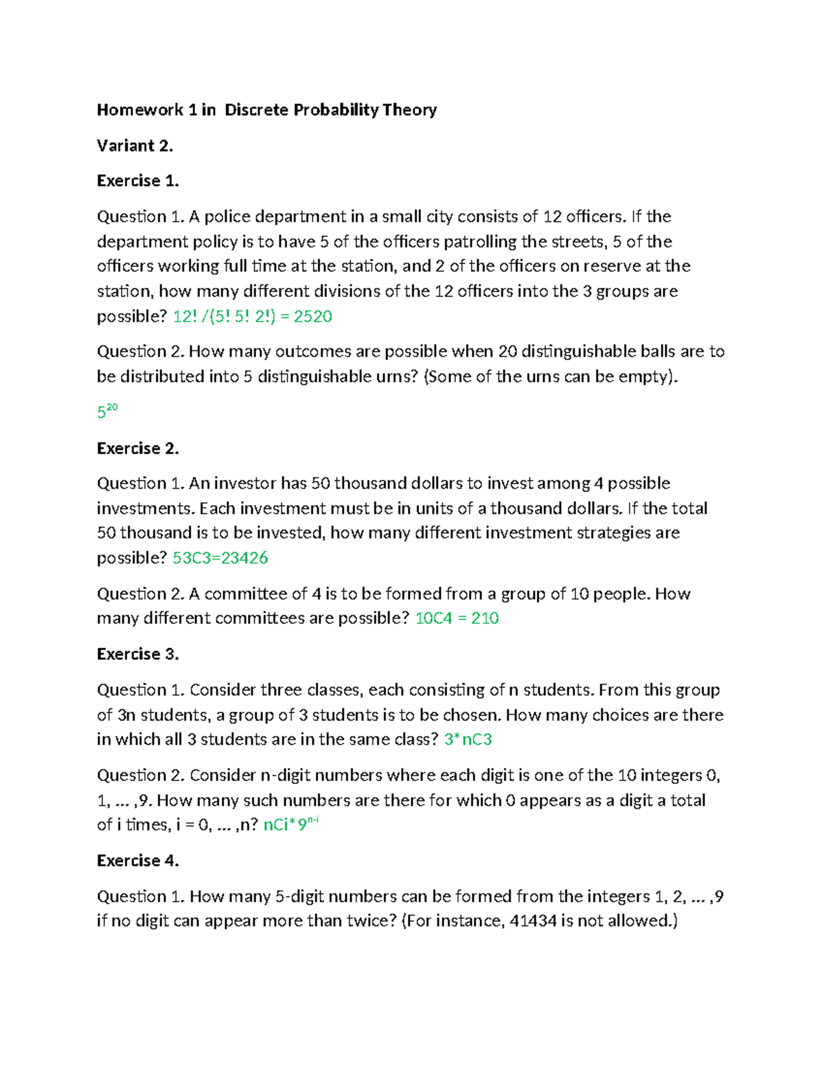 Hw1 V2 - sfsa - Homework 1 in Discrete Probability Theory Variant 2 ...
