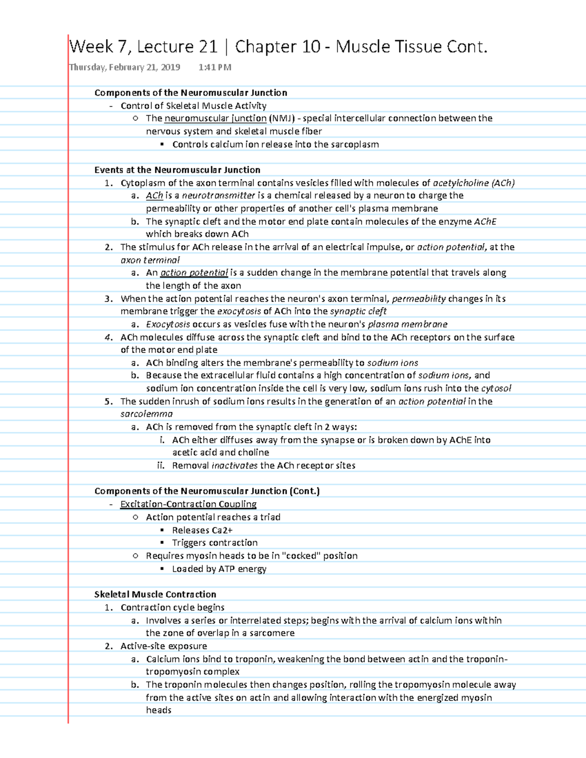 Chapter 10 - Muscle Tissue (cont.) - ŽŵƉŽŶĞŶƚƐ ŽĨ ƚŚĞ EĞƵƌŽŵƵƐĐƵůĂƌ ...