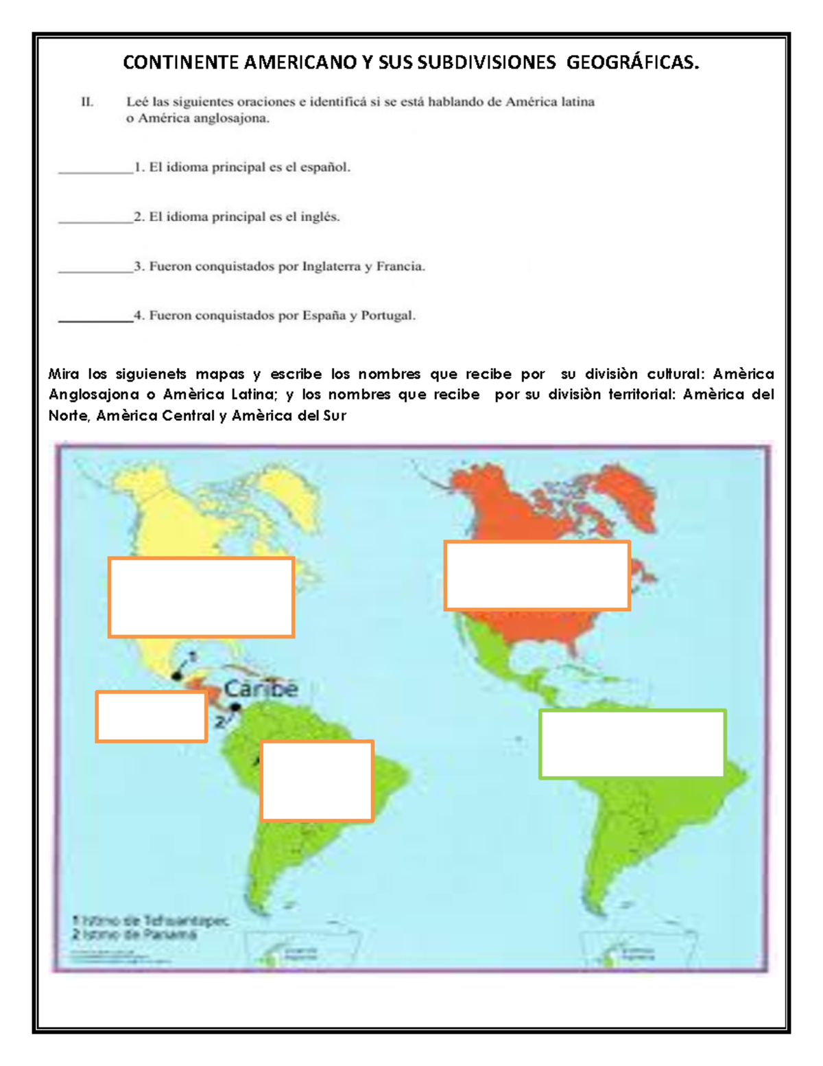 Anexo Continente Americano Y SUS Subdivisiones Geográficas - artes ...