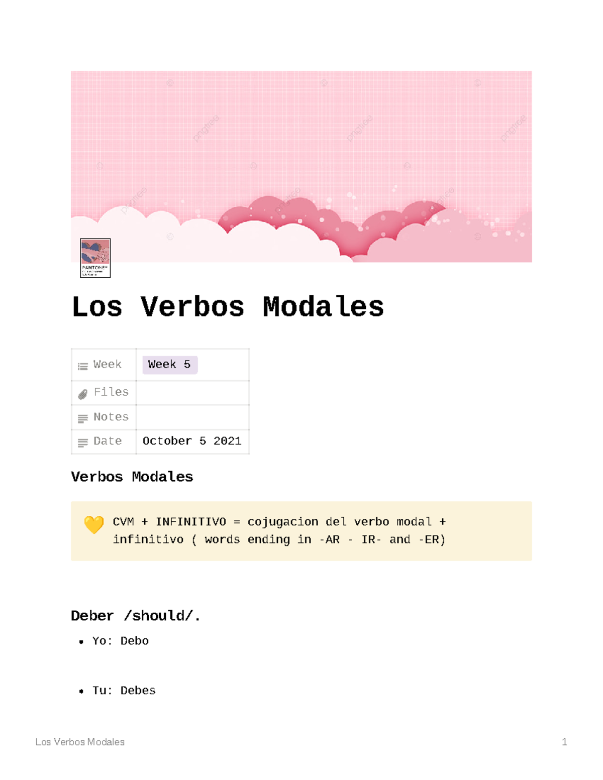 Spanish Notes [Los Verbos Modales] - Los Verbos Modales Week Week 5 ...