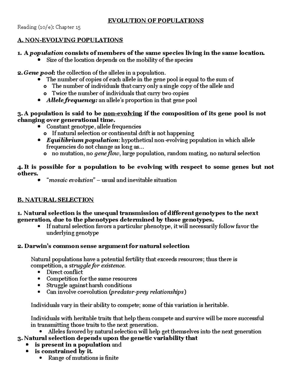 Evolution of Populations - EVOLUTION OF POPULATIONS Reading (10/e ...