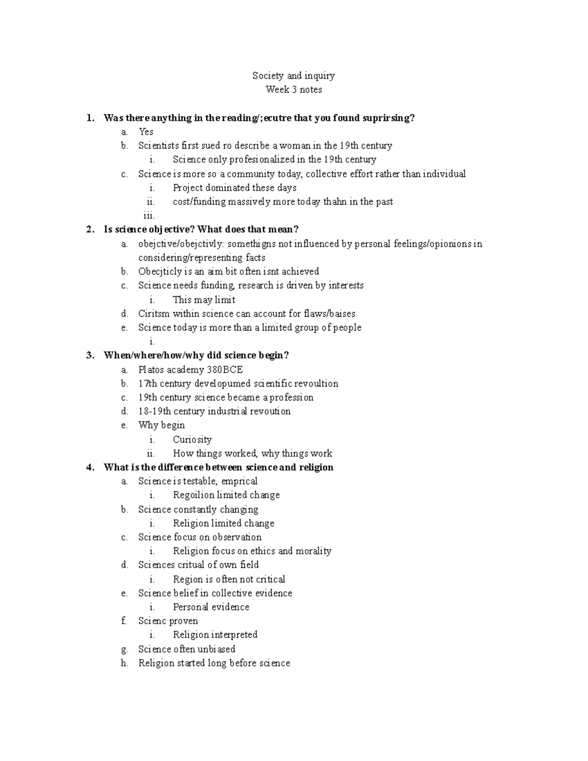 Week 3 Lecture Notes Society And Inquiry Week 3 Notes Was There Anything In The Reading
